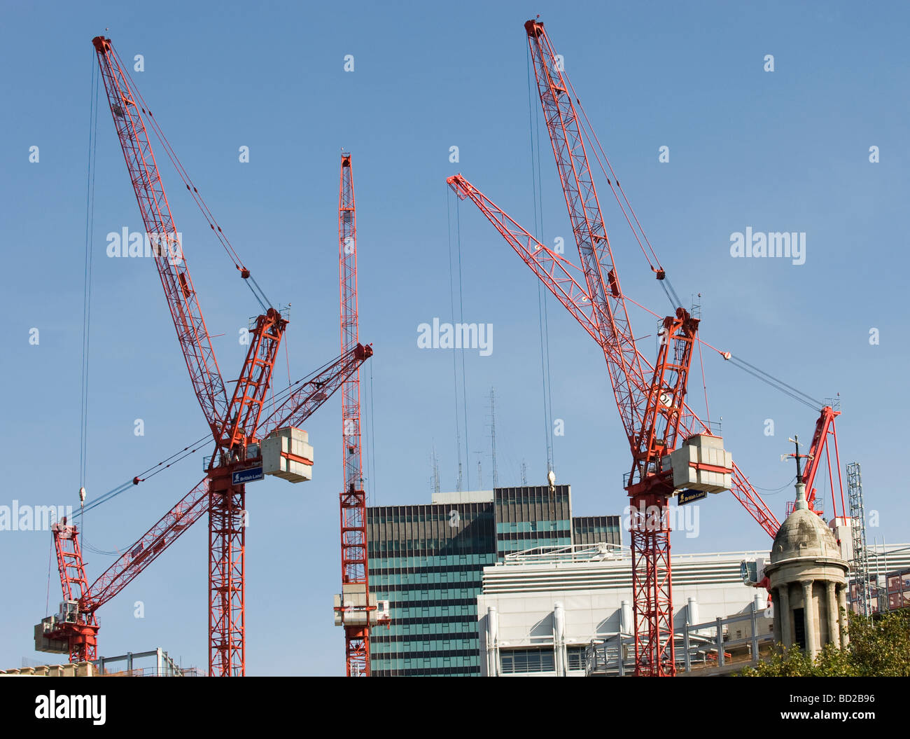 Mulitple cranes on building site , Euston Road, London, England, UK ...