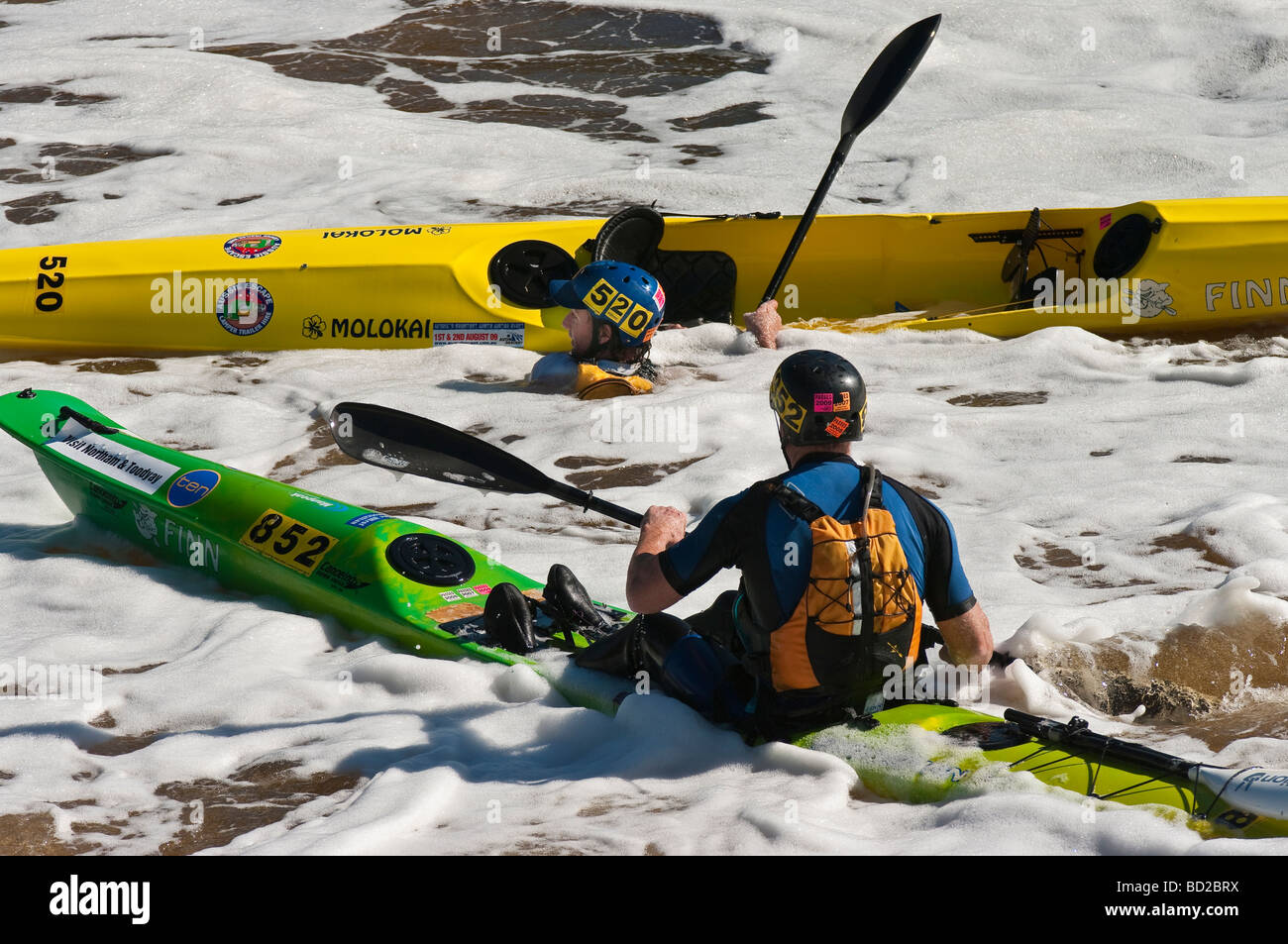 Overturned kayak while shooting the rapids at the Avon Descent ...