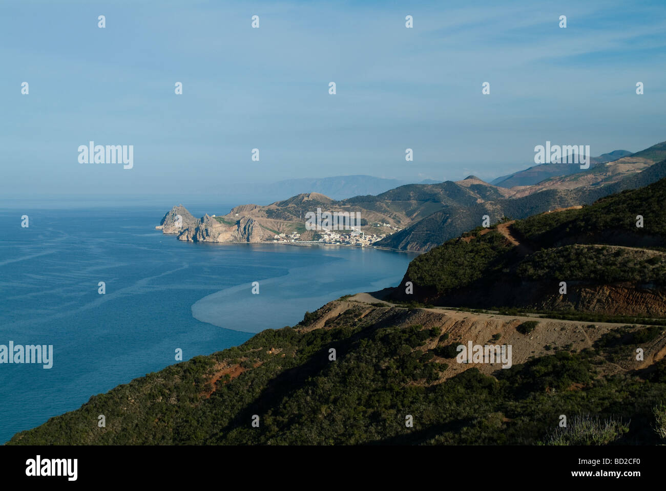 Mediterranean coast with the village of el Jebha Morocco Stock Photo ...