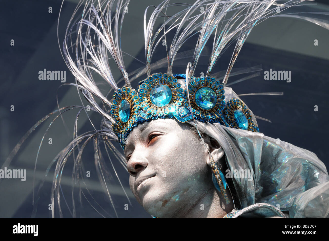 Close up of the face of a young woman wearing an exotic decorative ...