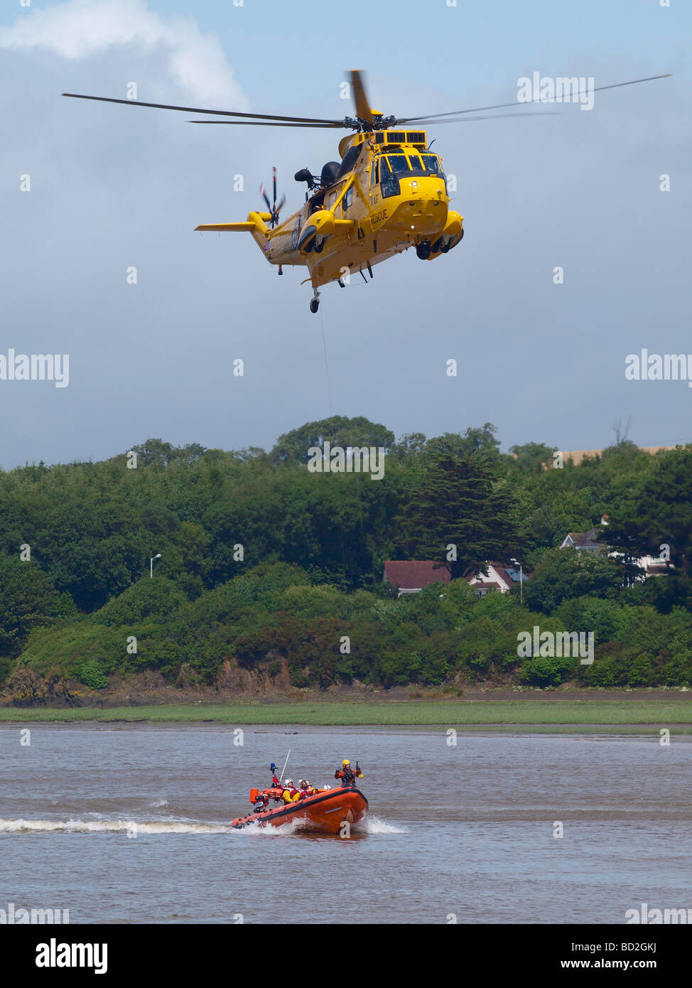 RAF rescue helicopter and RNLI inshore lifeboat during a demonstration ...