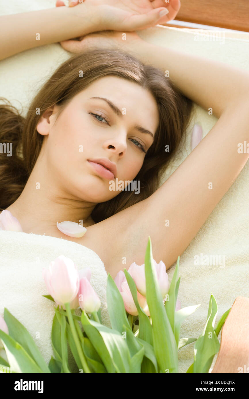young woman relaxing Stock Photo - Alamy