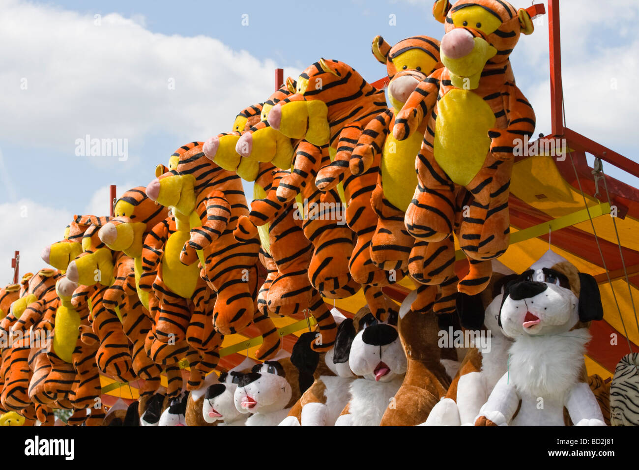 Tigger the tiger soft toys as prizes at a fun fair, London England UK ...