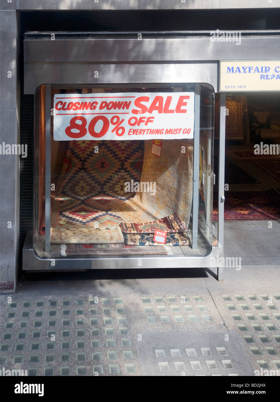 80 Sale Closing Down carpet shop Baker Street London England UK Europe ...