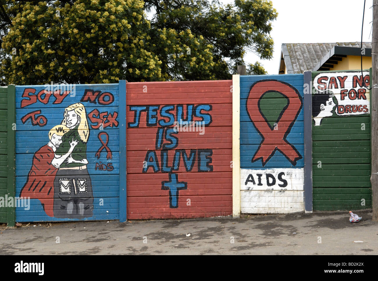 Graffiti on street walls in South African town of Swellendam, Overberg ...