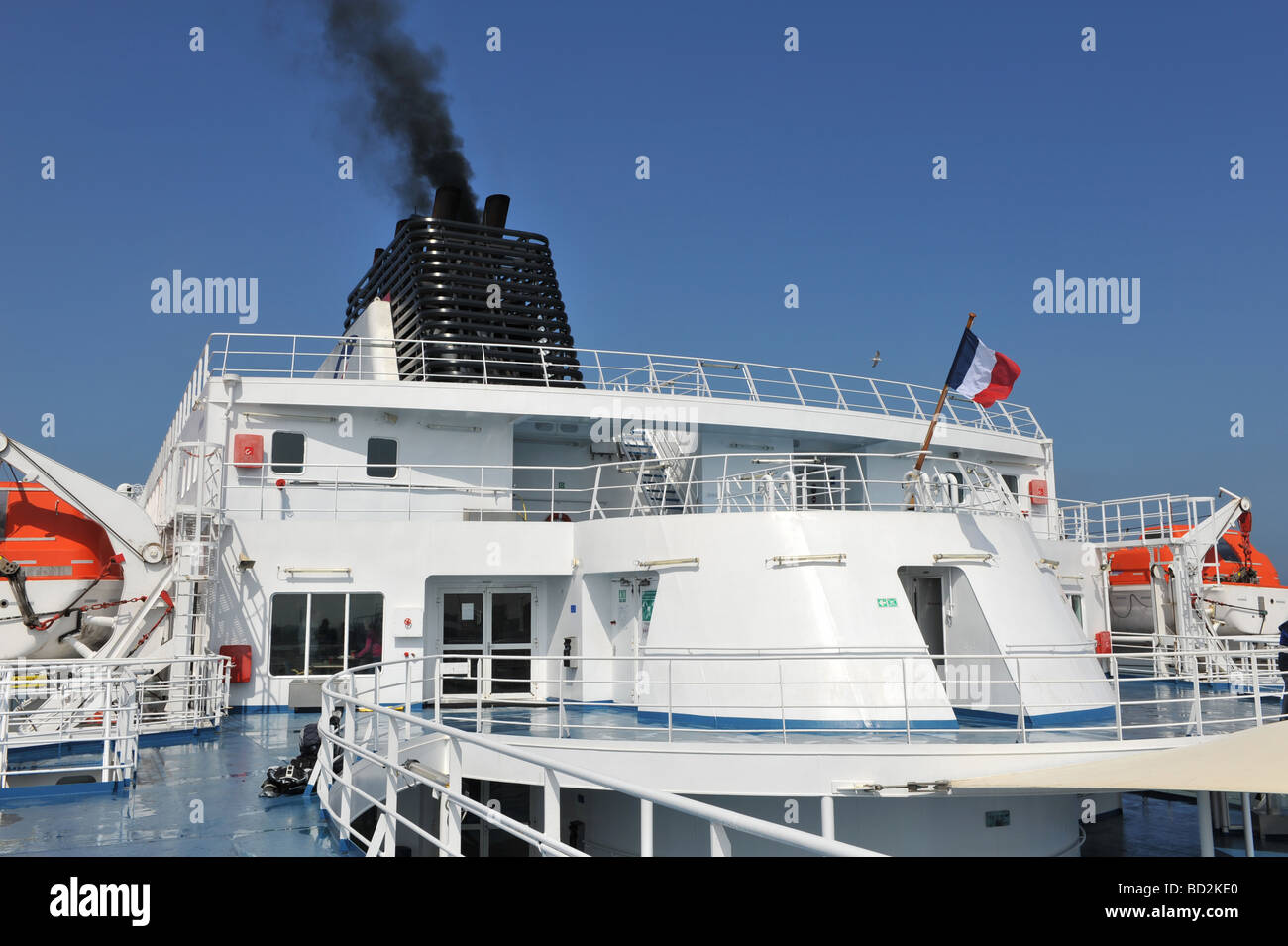 Stern area of a cross channel passenger and car ferry sailing across ...