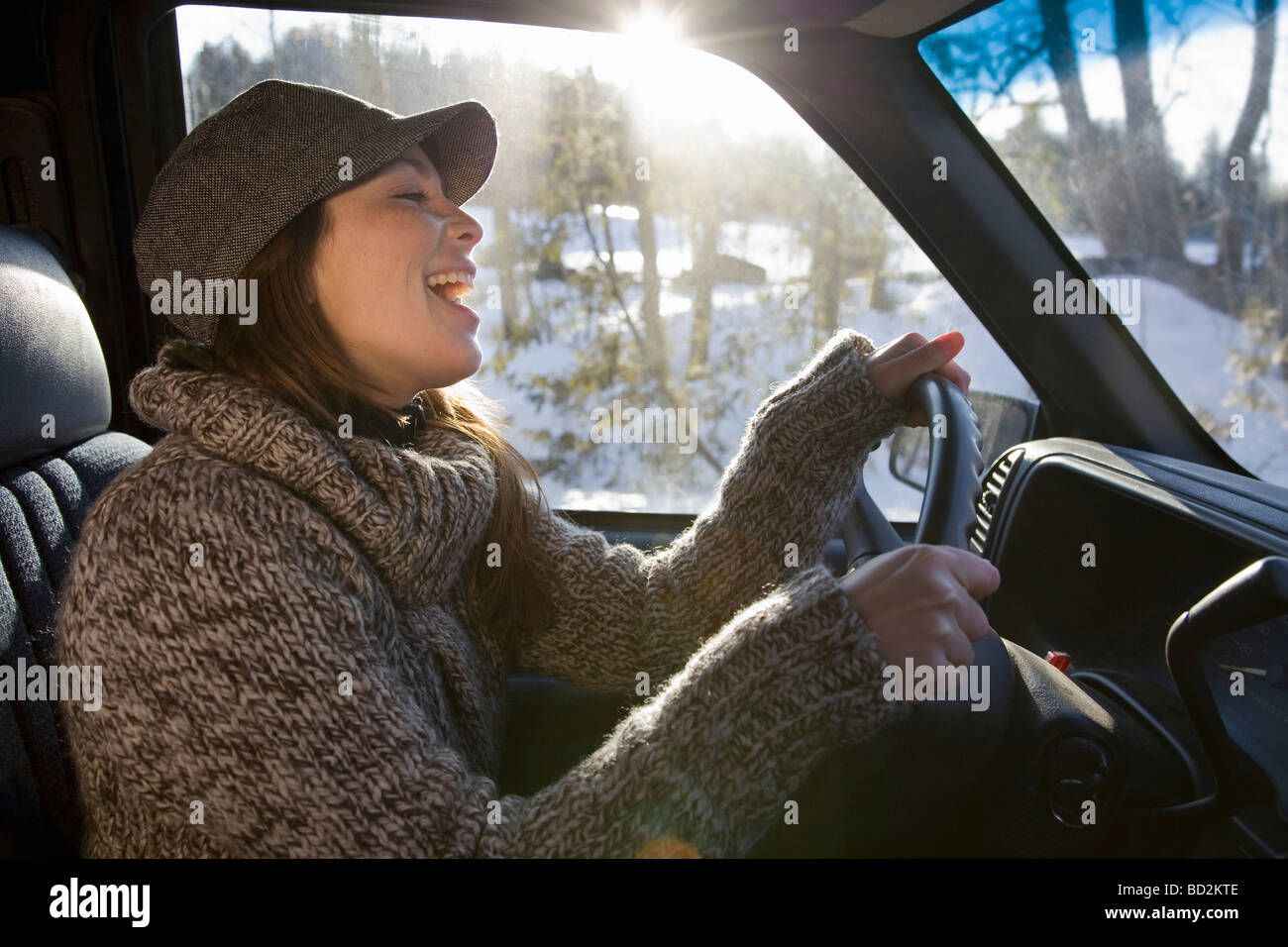 Woman Singing Whilst Driving Stock Photo - Alamy