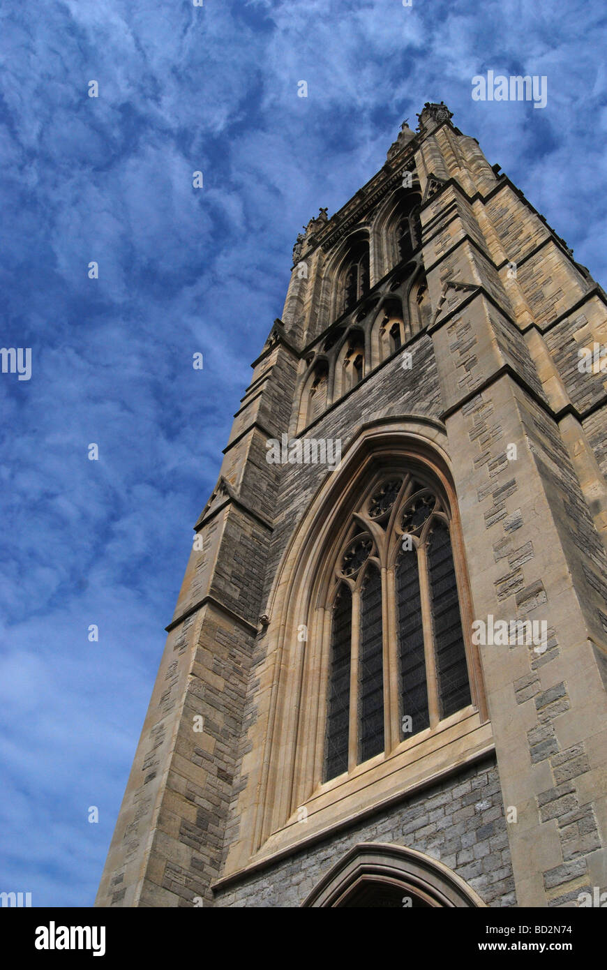The spire of St Peter's Church, Bournemouth UK, looking up Stock Photo ...