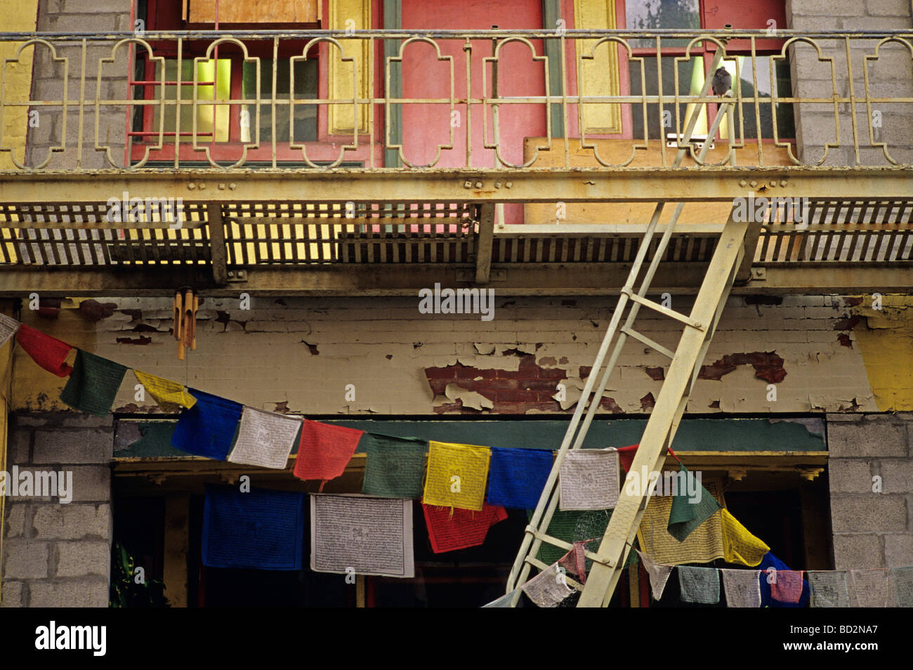 San Francisco Chinatown with laundry on clothes line hanging on outside ...