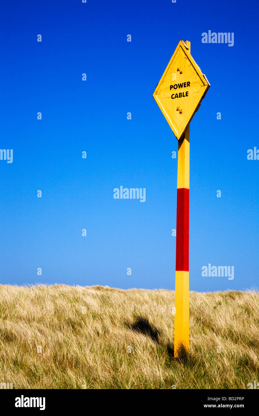 Colourful Power Cable Sign Lindisfarne Northumberland England Stock ...