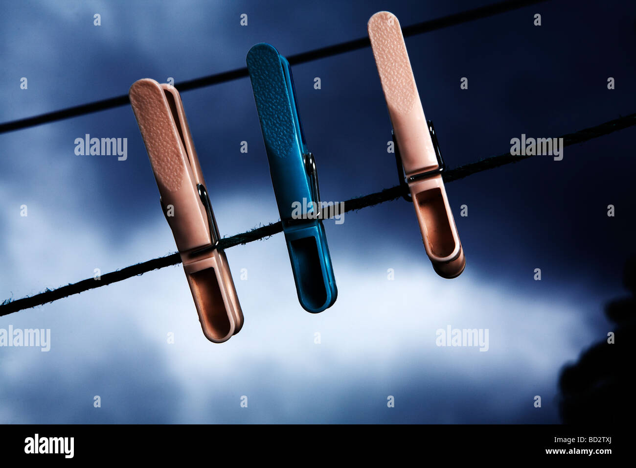 Washing pegs on the line Stock Photo - Alamy