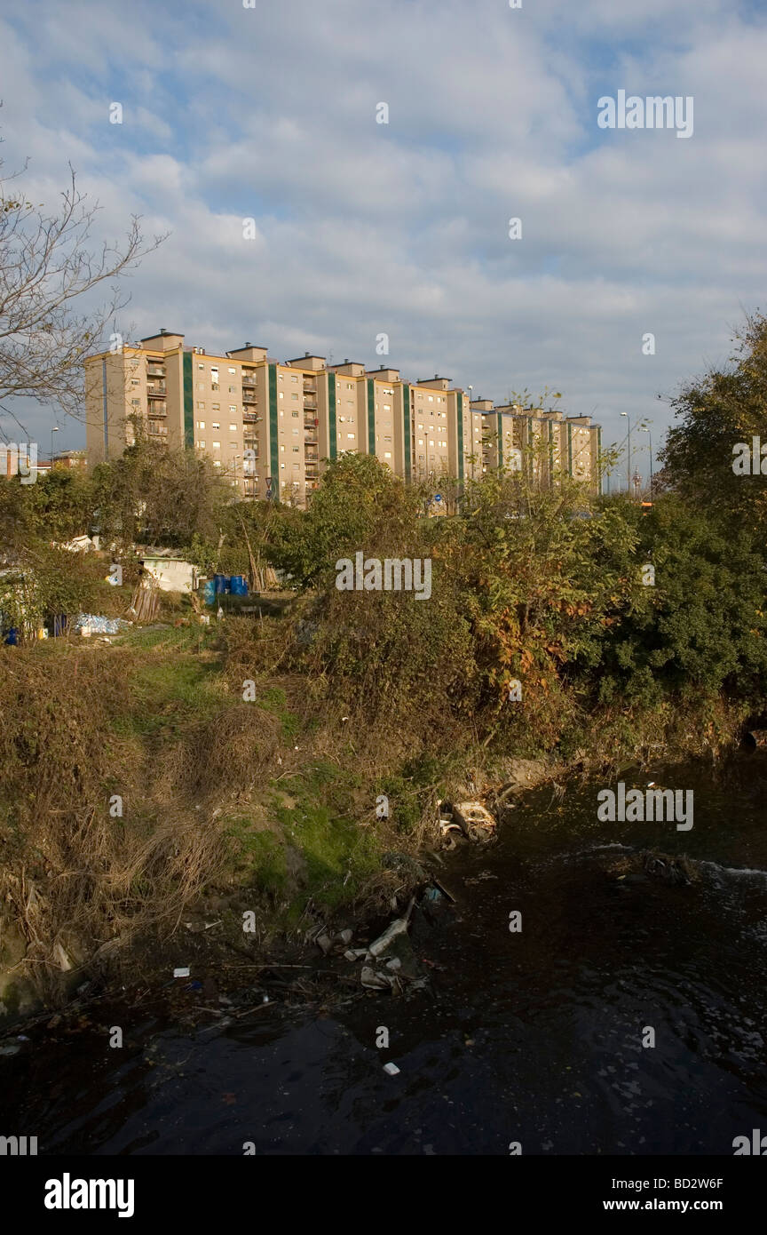 Lambro river in Crescenzago, a suburb of Milano, Italy, with urban ...