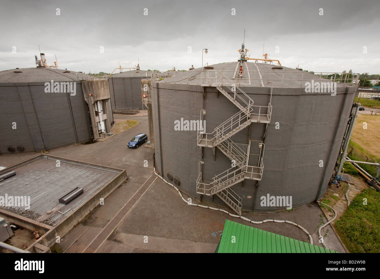 Biodigesters producing biogas from sewage sludge to convert into green electricity at Daveyhulme ...