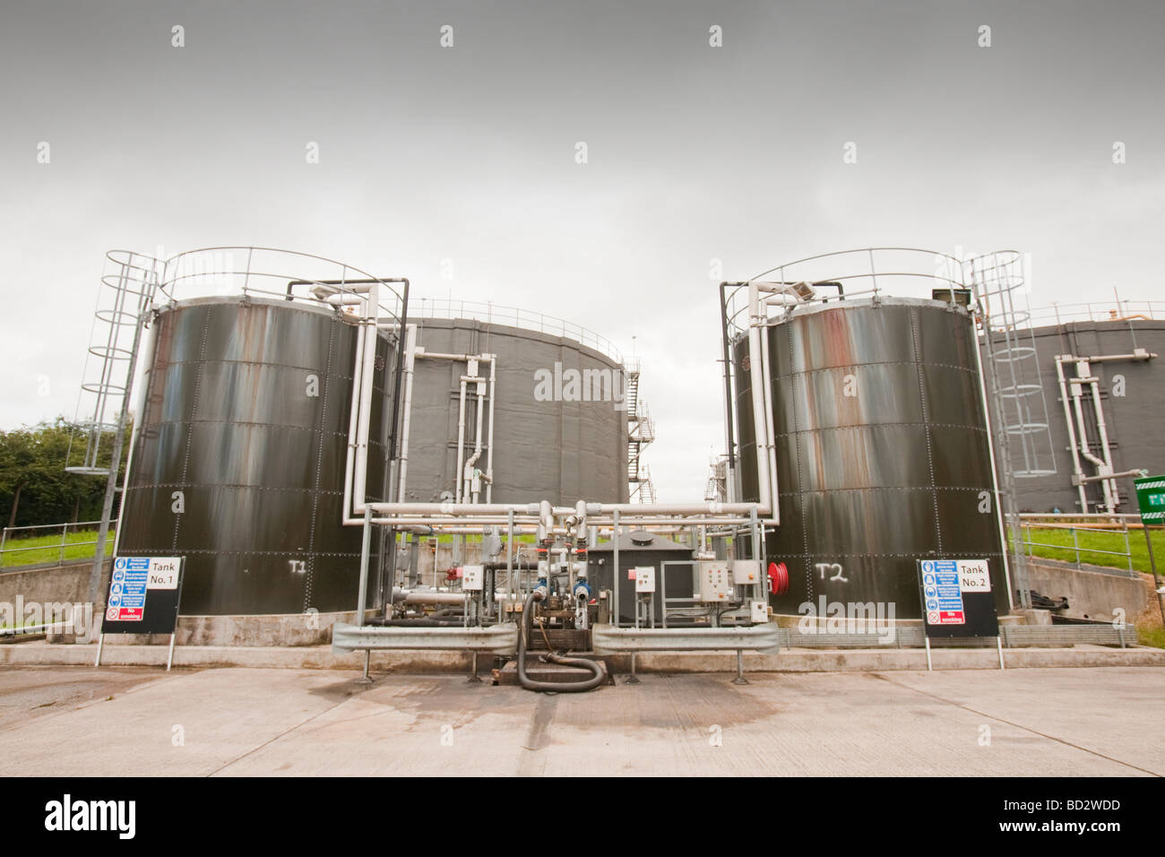 Biodigesters producing biogas from sewage sludge to convert into green electricity at Daveyhulme ...