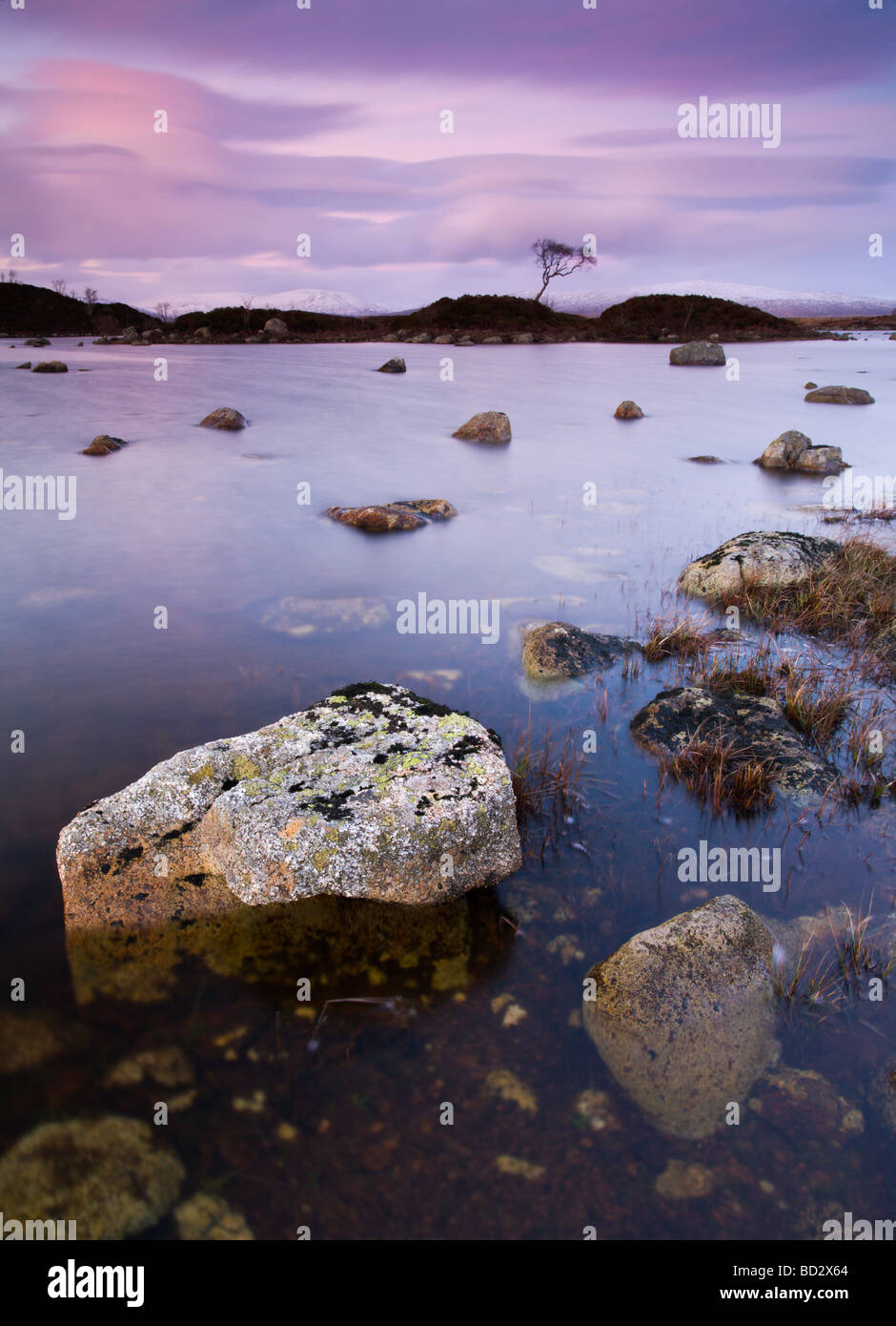 Lochan n ah Achlaise on Rannoch Moor in twilight Highlands Scotland ...