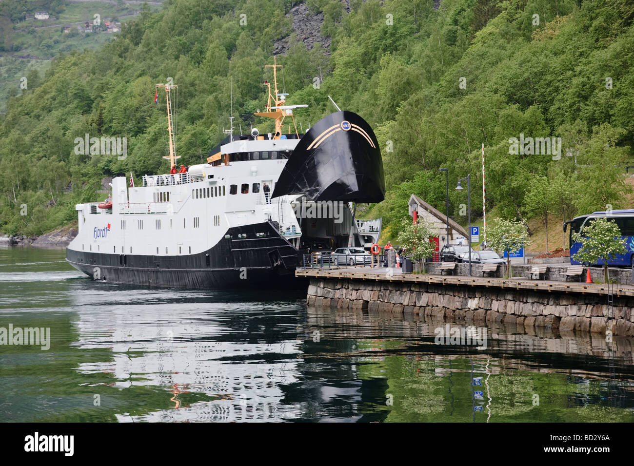Car ferry with open bow when landing at harbour Stock Photo - Alamy