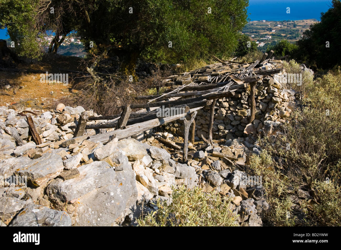 Ruins of farm buildings destroyed in the 1953 earthquake at Old Skala ...