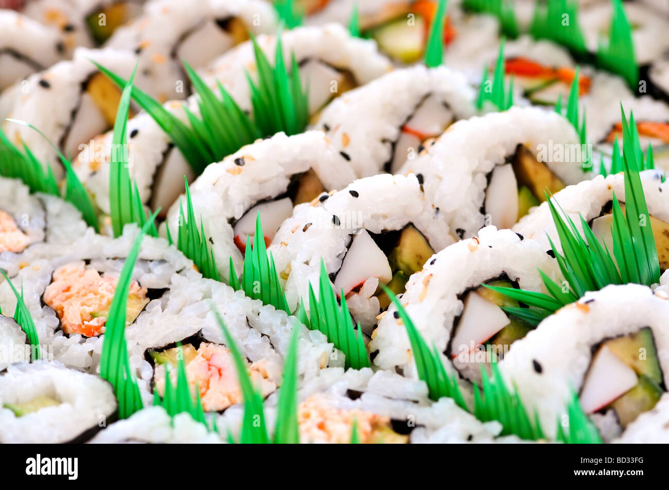 Close up on tray of assorted sushi appetizers Stock Photo - Alamy