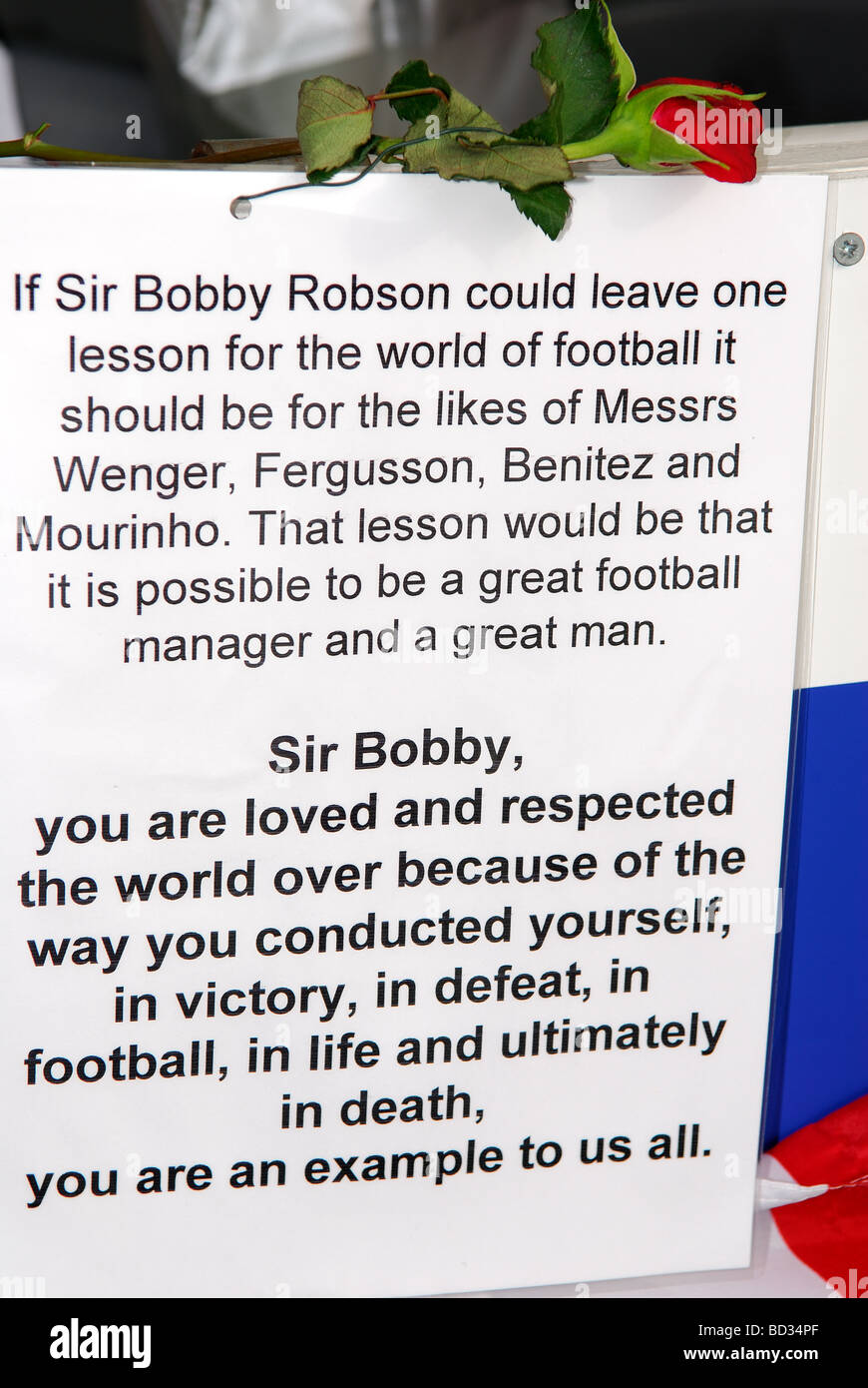 Sir Bobby Robson Tribute Stock Photo - Alamy