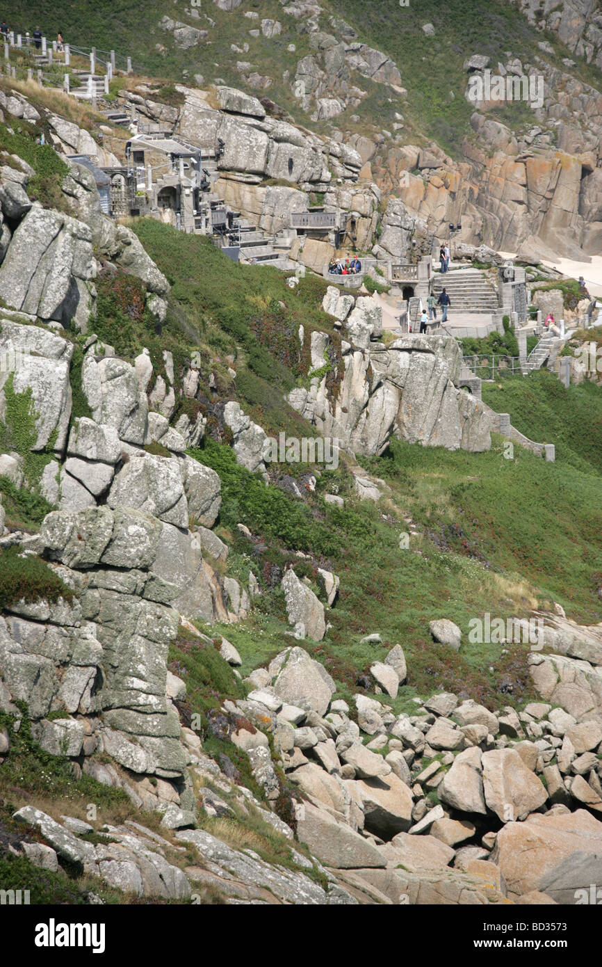 Village of St Levan, England. The Minack open air theatre with ...