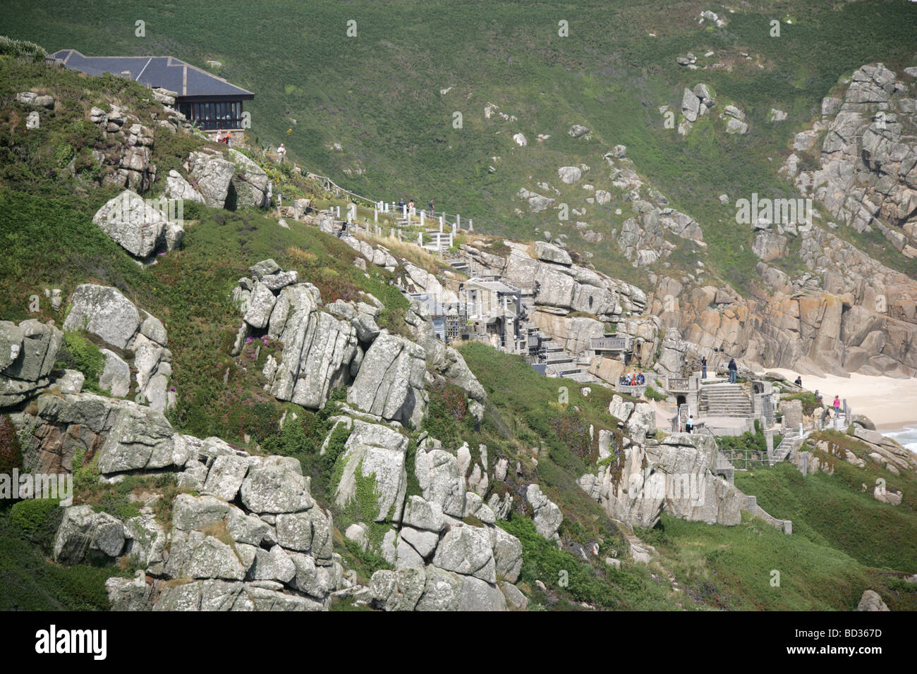 Village of St Levan, England. The Minack open air theatre with ...
