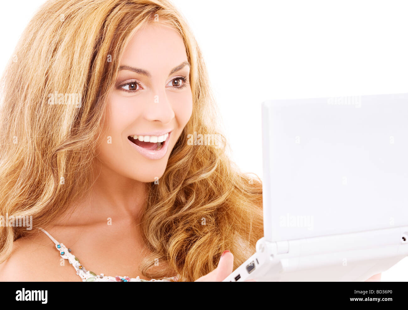 picture of happy woman with laptop computer Stock Photo - Alamy