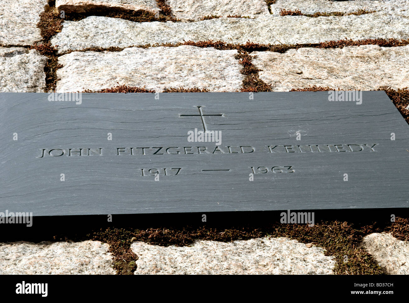 John F Kennedy grave stone at Arlington Cemetery near the eternal flame ...
