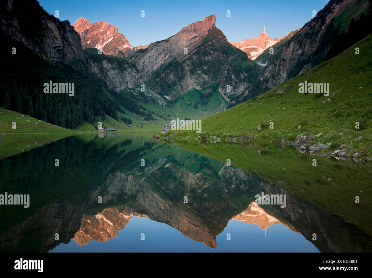 Seealpsee lake in the Swiss Alps, Switzerland, Europe Stock Photo - Alamy