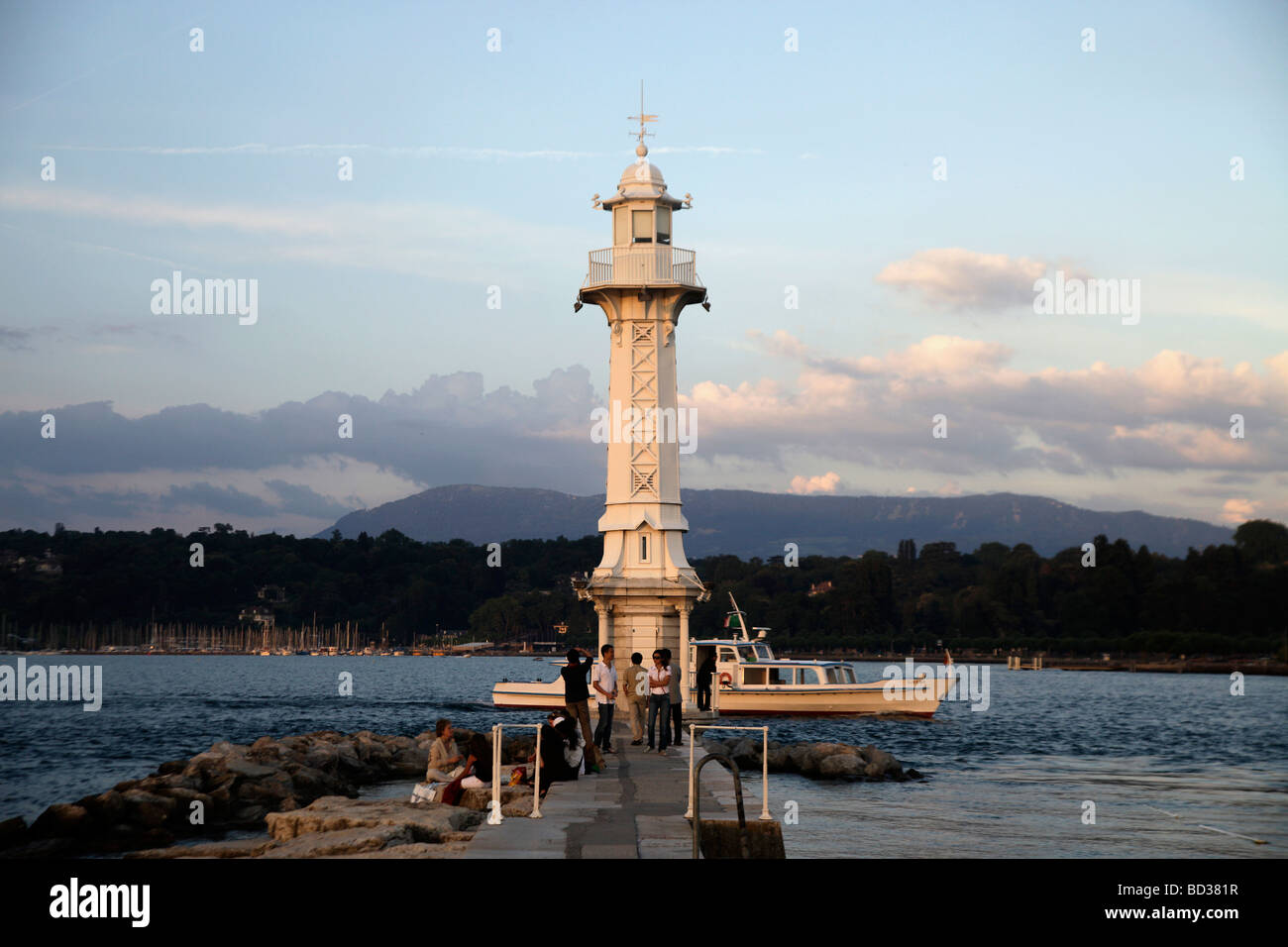 Lighthouse on Lake Geneva, Geneva, Switzerland, Europe Stock Photo - Alamy