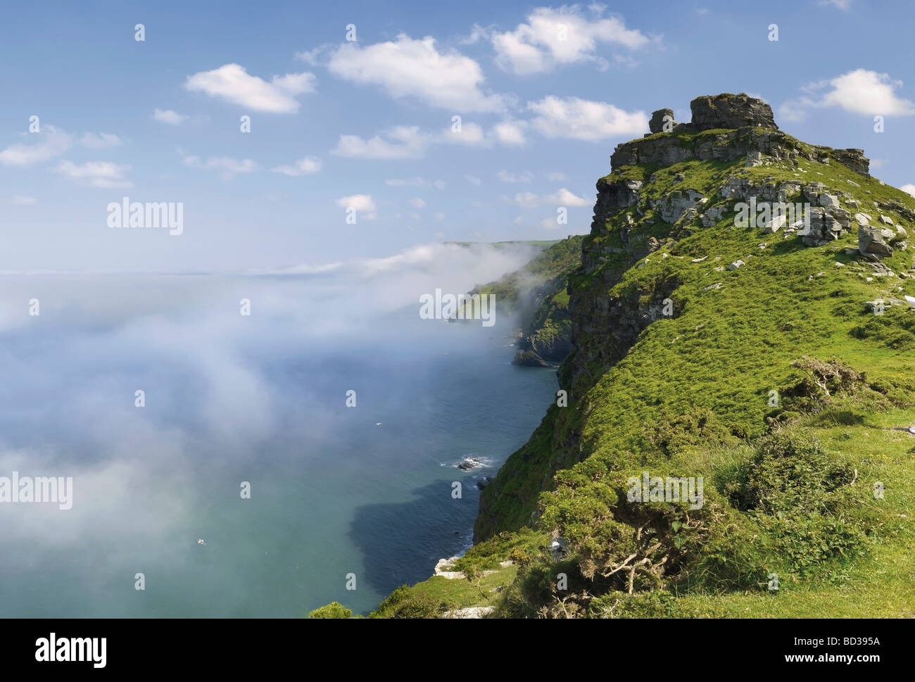 the coast of the valley of the rocks lynton devon with sea fog against ...