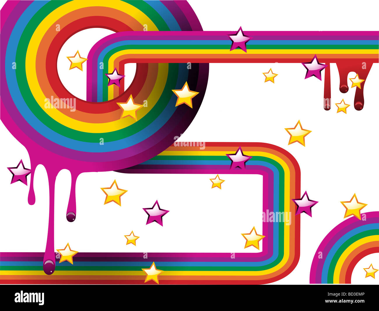 abstract dripping stripes and circles with gold and purple stars Stock ...