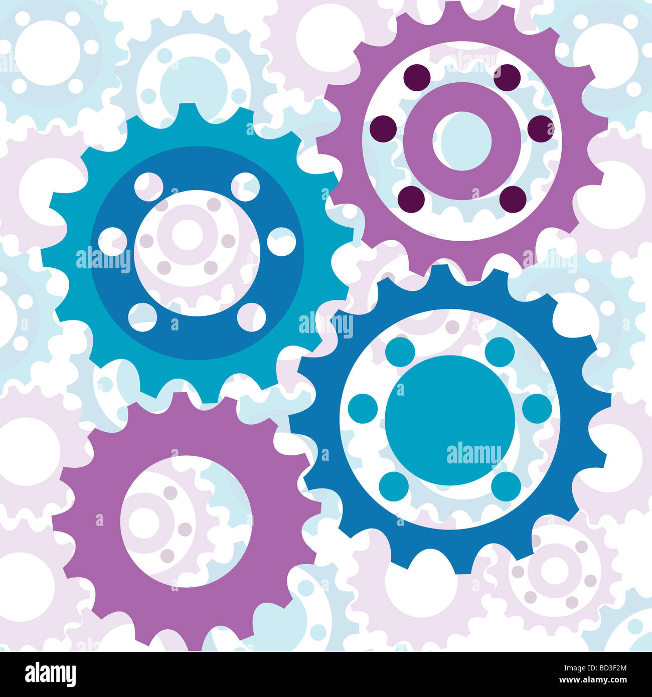simplisitc clockwork design on a pastel colored cog background Stock ...