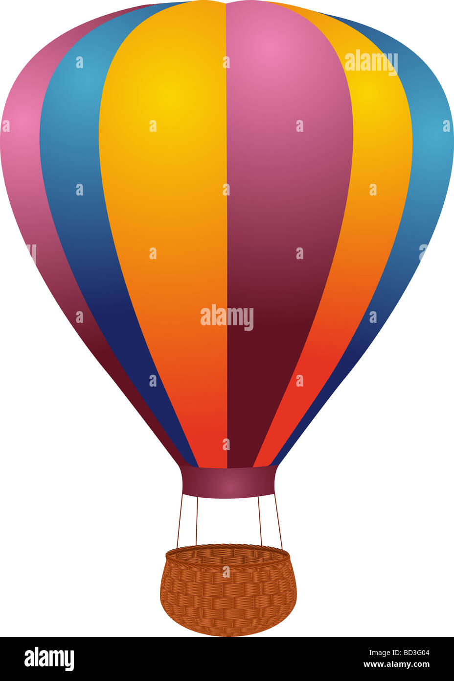 colored hot air balloon with wicker basket Stock Photo - Alamy