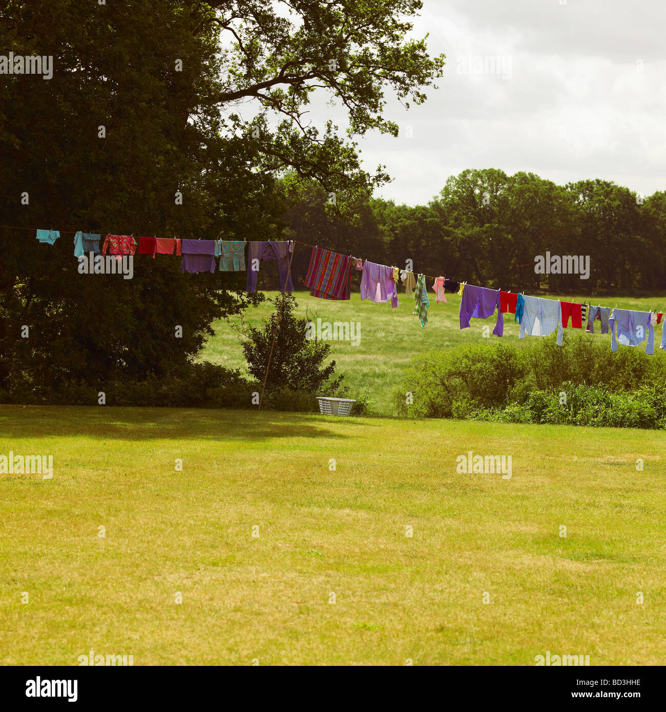 Family Washing Line with Colored Wash Stock Photo - Alamy