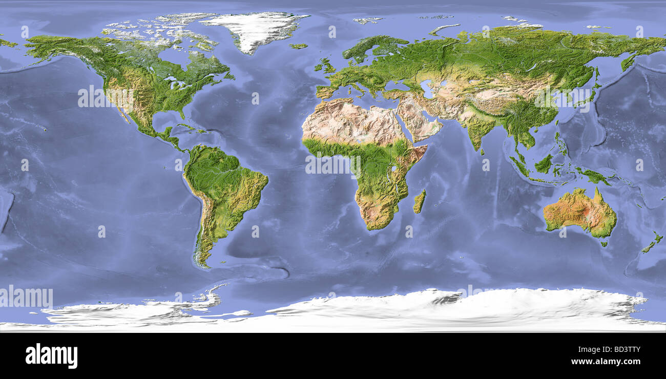 World map,shaded relief Stock Photo - Alamy