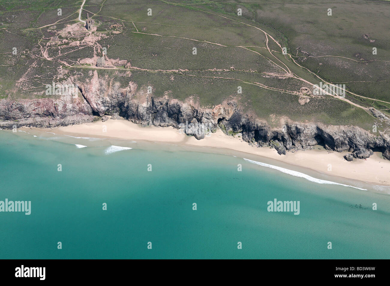 Aerial of Wheal Coates Towanroath engine house St Agnes Cornwall UK ...