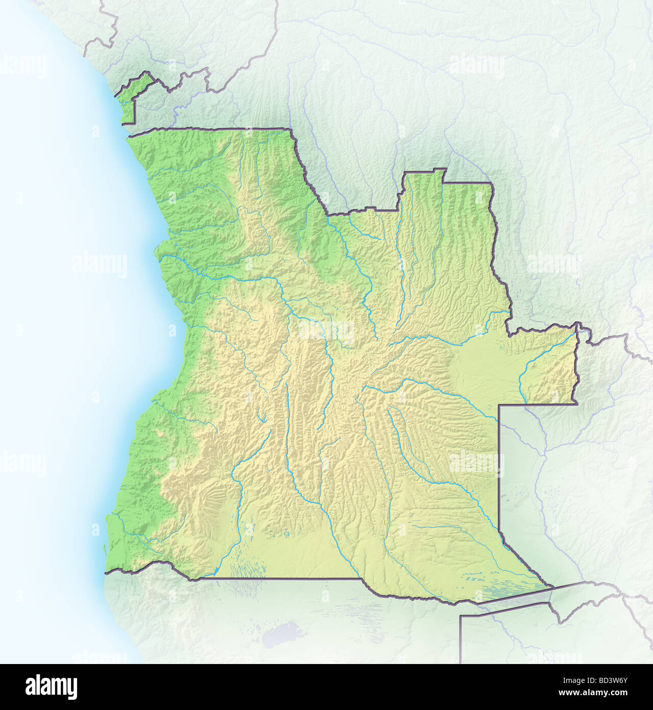 Angola, shaded relief map Stock Photo - Alamy