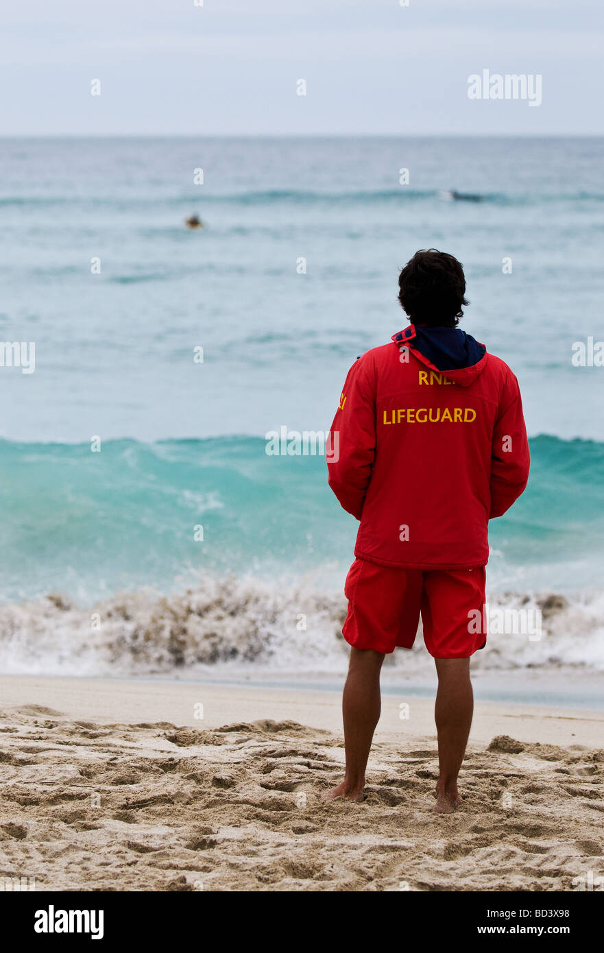 A RNLI lifeguard on duty at Sennen in Cornwall Stock Photo - Alamy