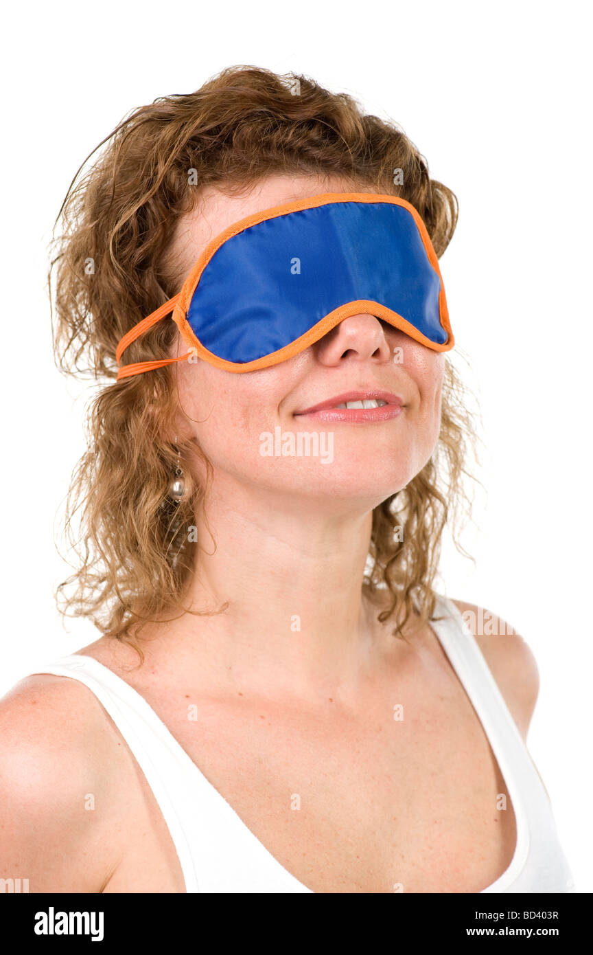 object on white Girl on mask for sleep Stock Photo - Alamy
