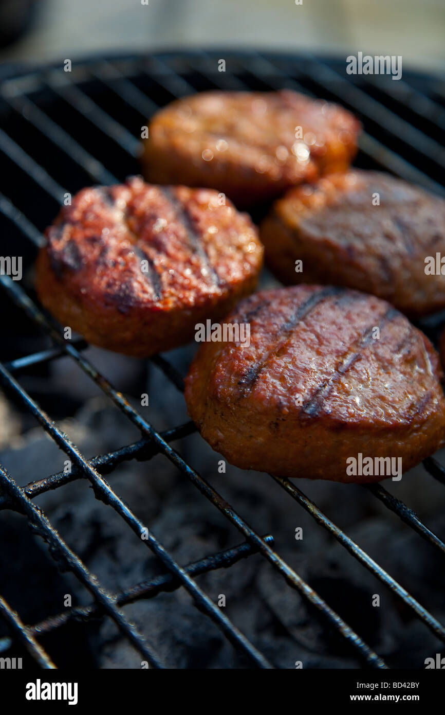 Home made BBQ meat burgers on outdoors grill, Netherlands Stock Photo ...