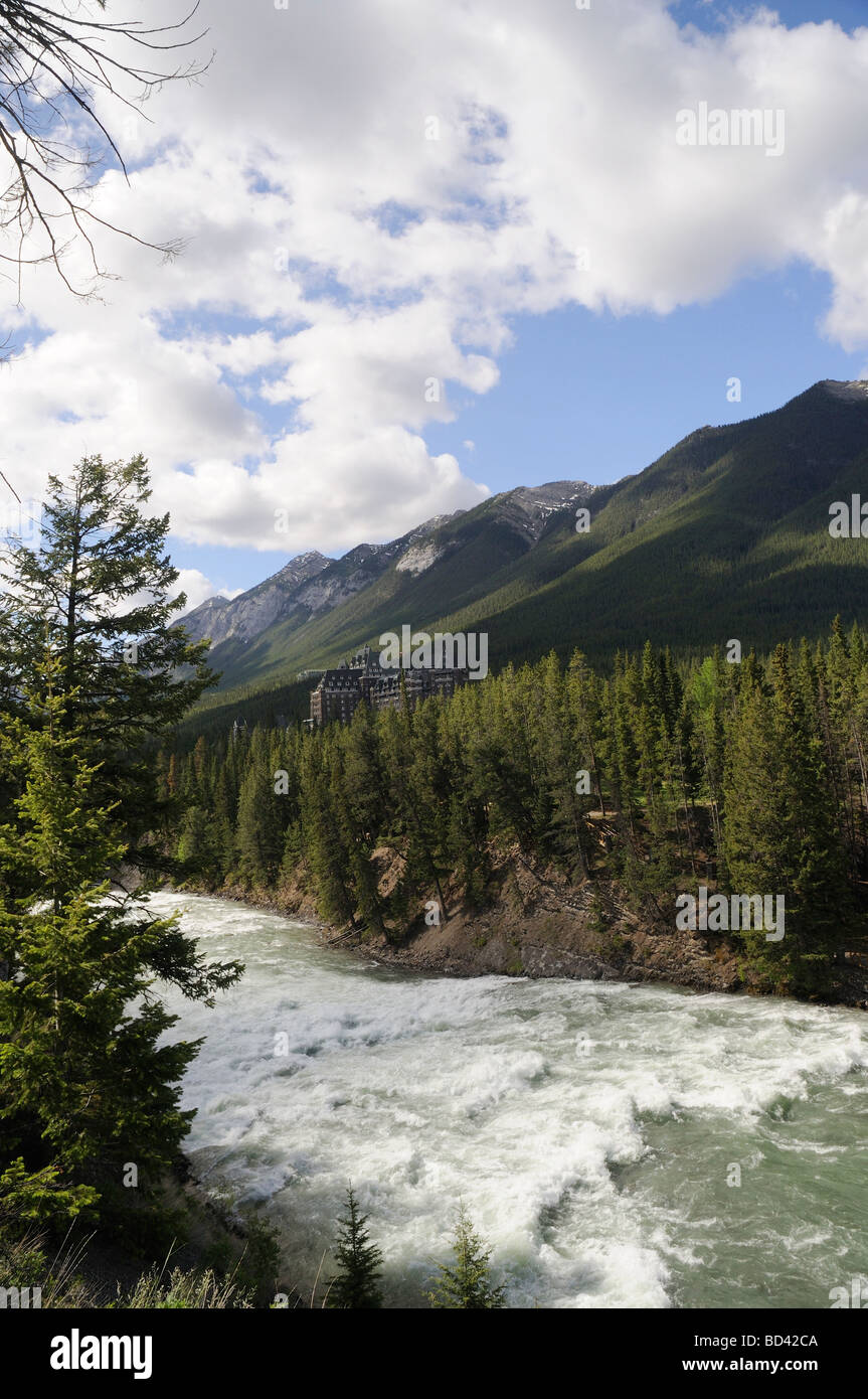 Bow River Falls and the Fairmont Hotelin Banff National Park in Alberta ...
