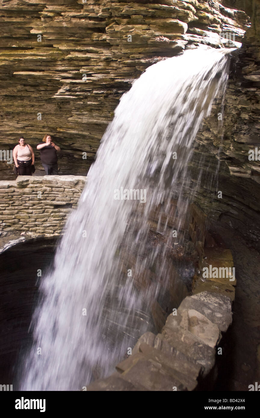 Waterfall cascading over rock layers at Watkins Glen State Park, New ...