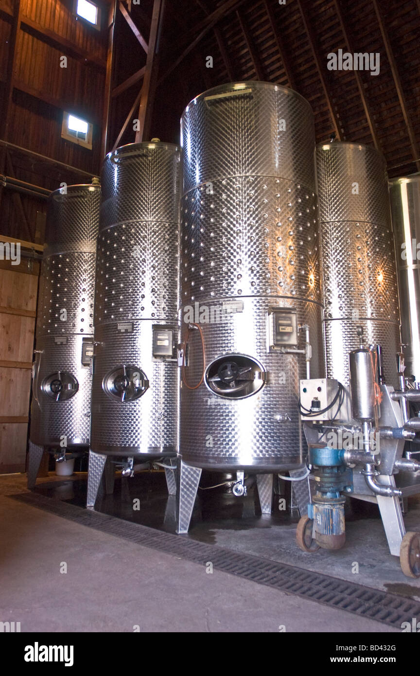 Stainless steel vats for wine production in Finger Lakes winery, Cayuga ...