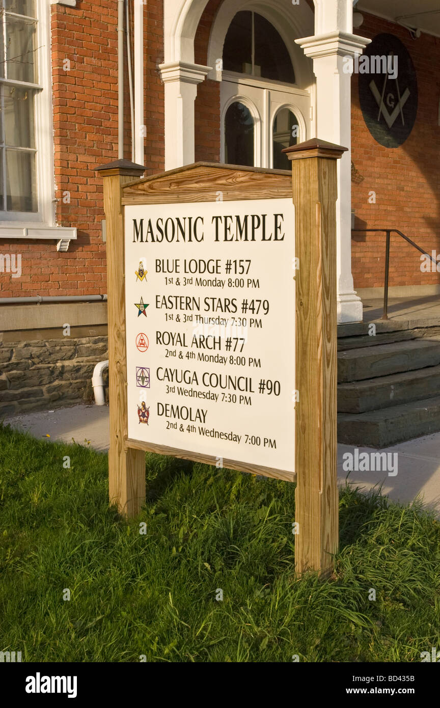 Masonic Temple sign, Trumansburg, , Finger Lakes region, New York, NY ...