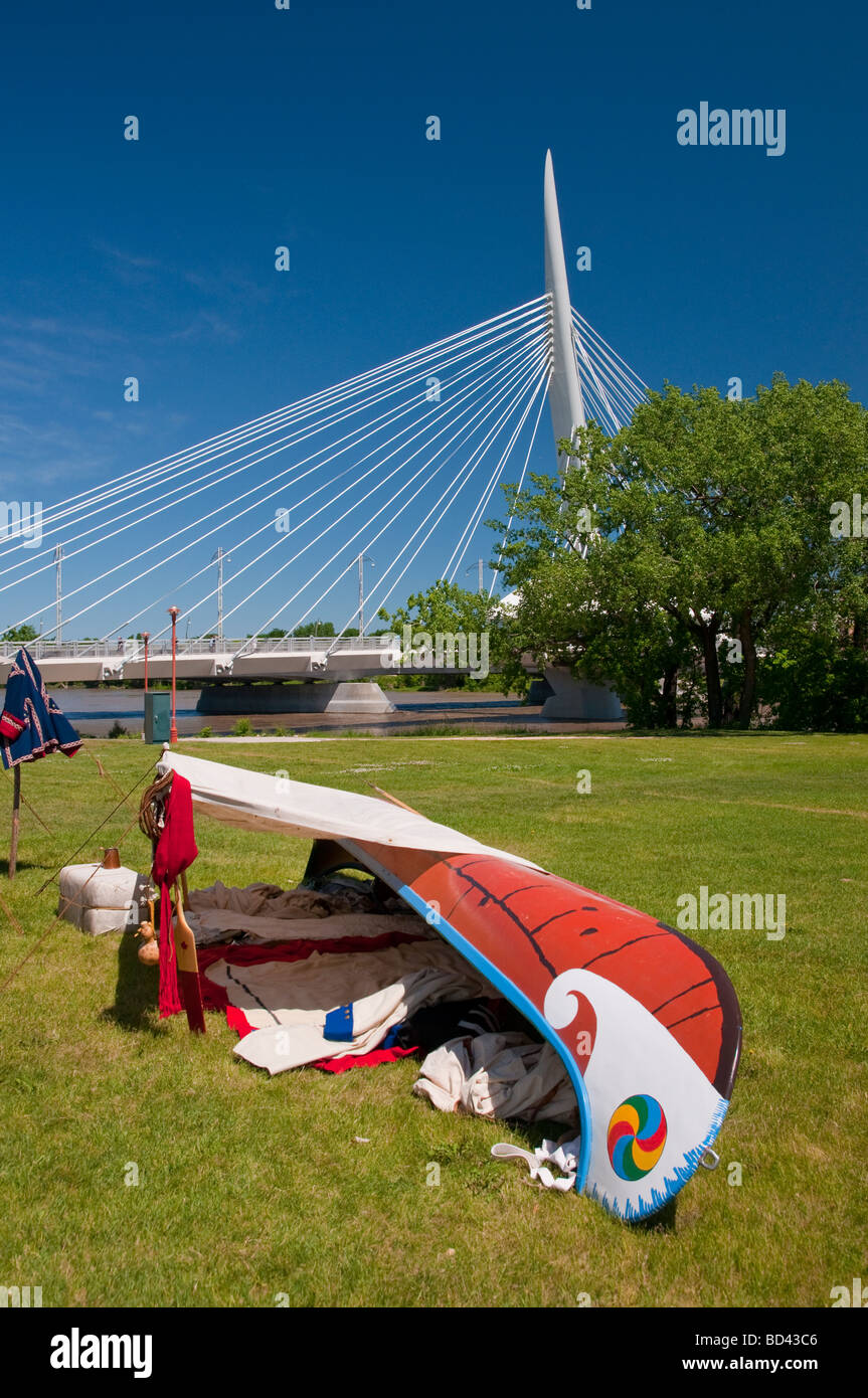 A Red River Canoe and the Provencher Bridge in Winnipeg, Manitoba ...
