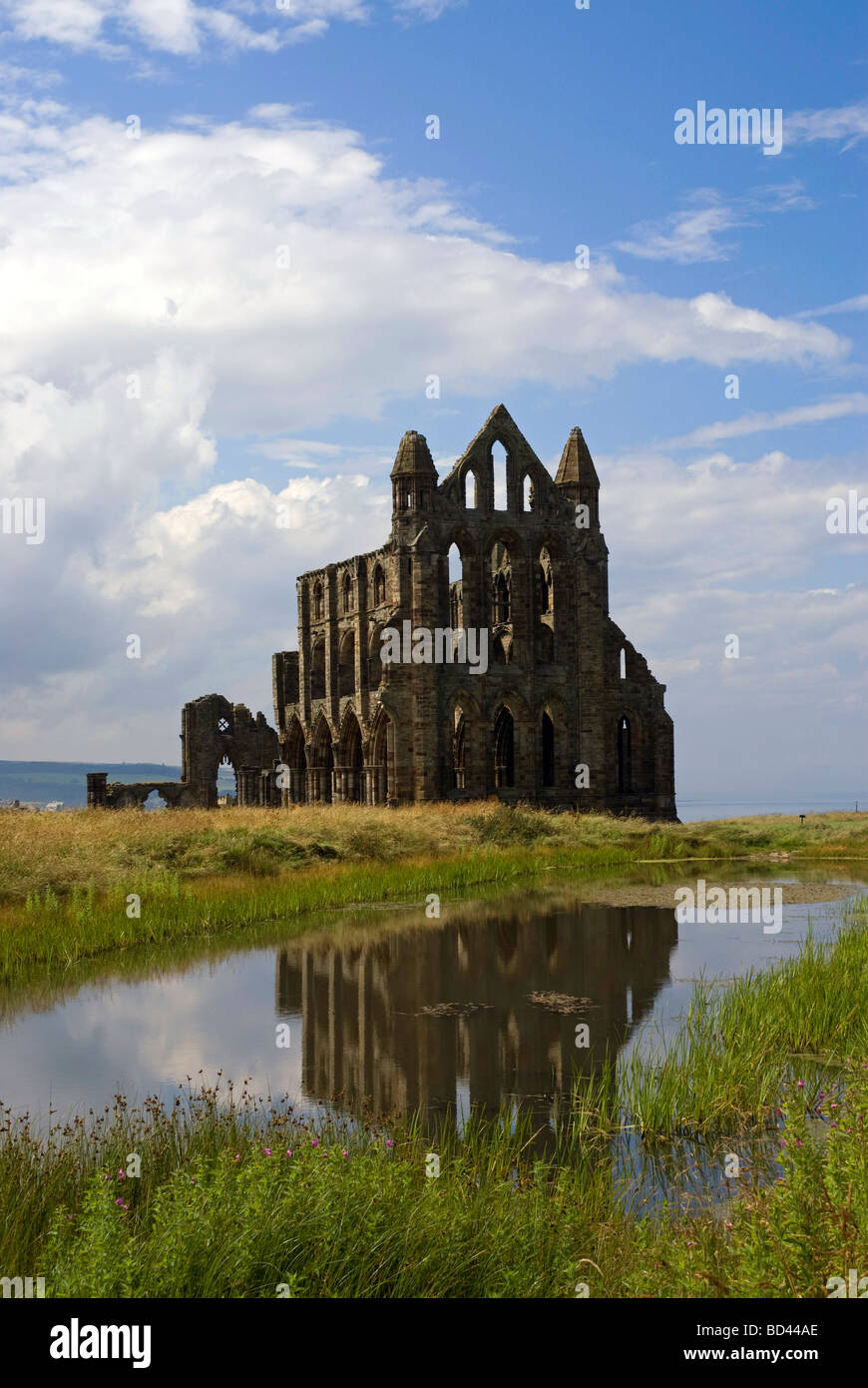 A view of Whitby Abbey, with its reflection Stock Photo - Alamy