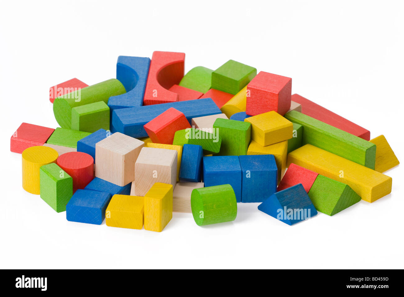 Wooden toy blocks on white background Stock Photo - Alamy