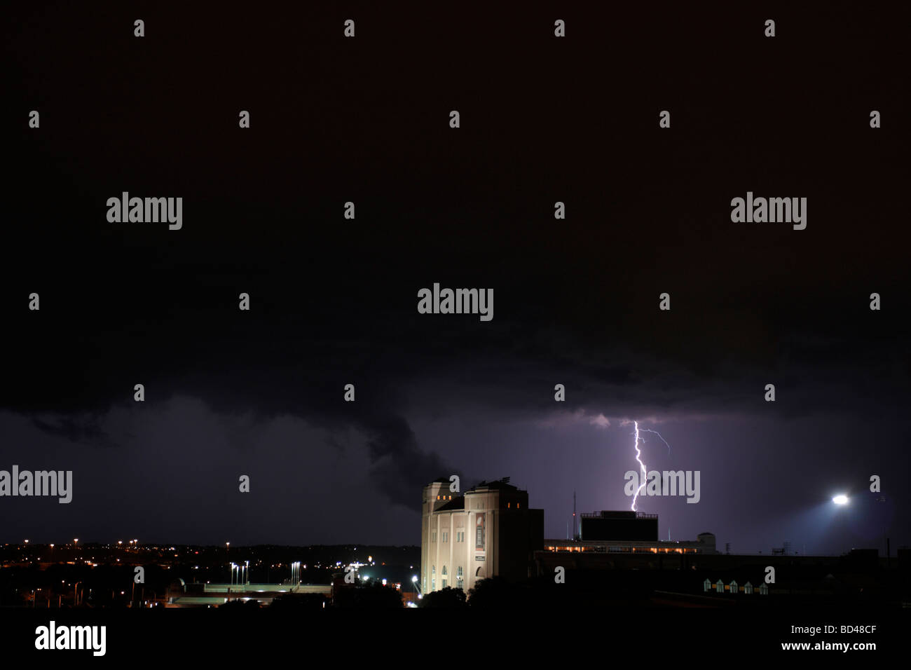 Lightning strikes behind Memorial [American] football stadium at ...