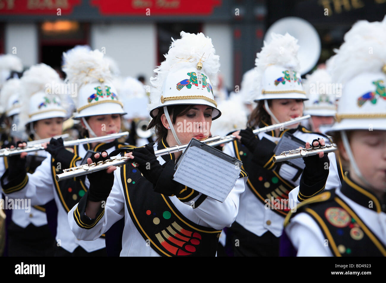 Girls marching band performing Stock Photo - Alamy