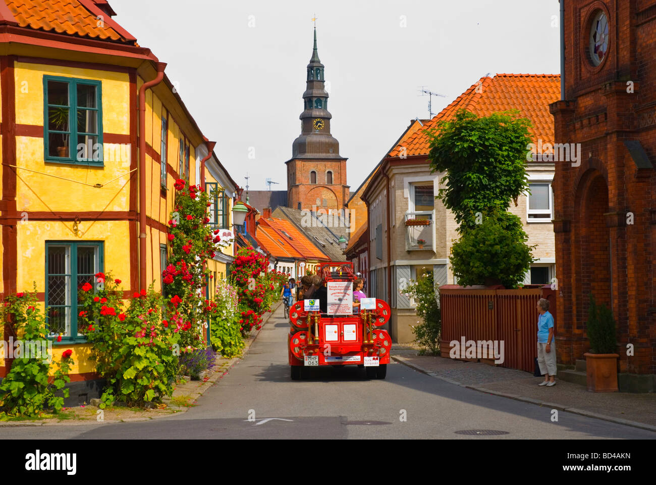 Old fire engine used as a sightseeing vehicle in central Ystad Skåne ...